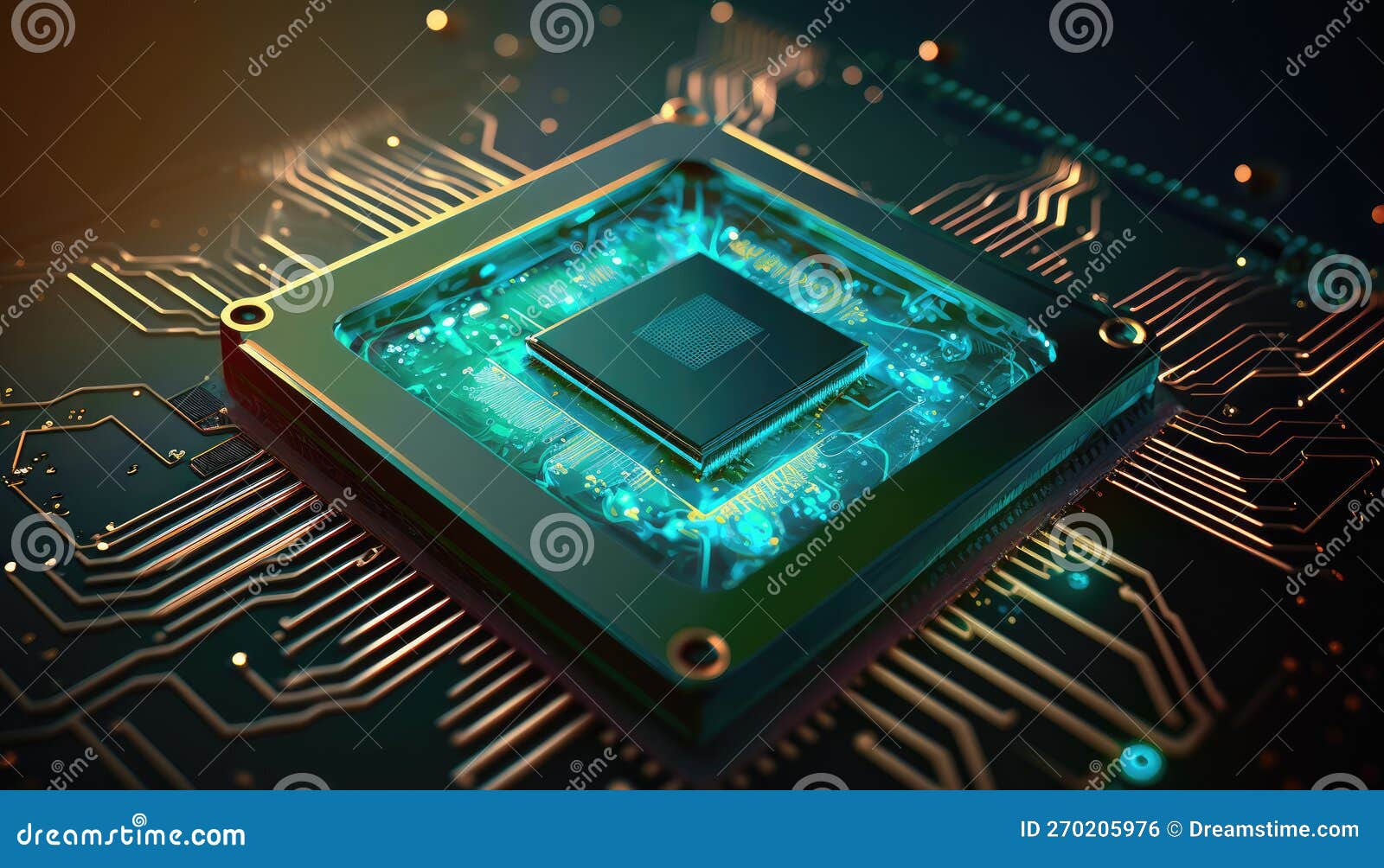 Abstract Computer Processor Chip On Circuit Board With Microchips Stock Illustration