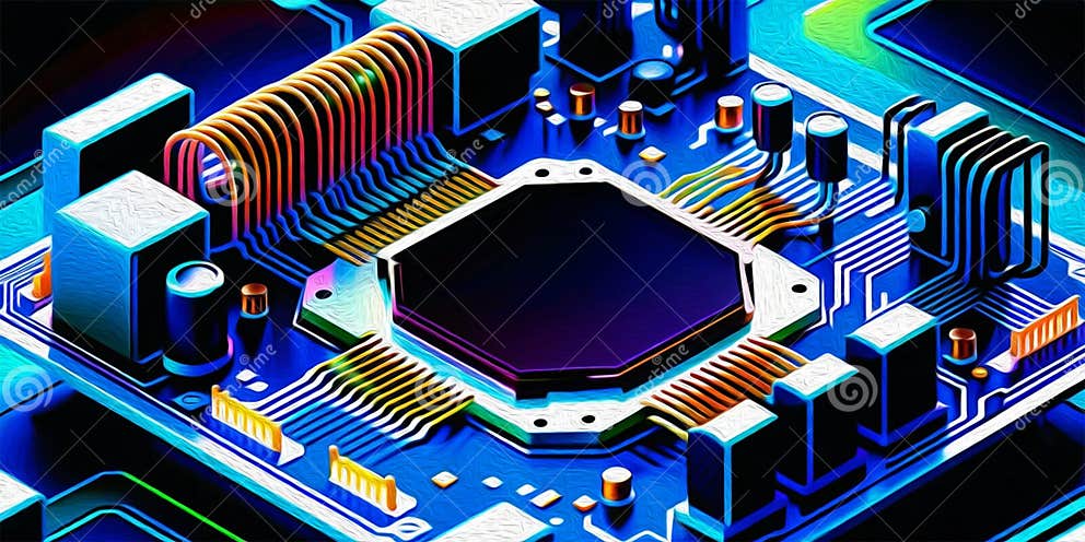 Abstract Computer Processor Pattern in Neon Colors. Oil Paint Stock ...