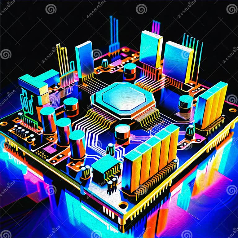 Abstract Computer Processor Pattern in Neon Colors. Oil Paint Stock ...