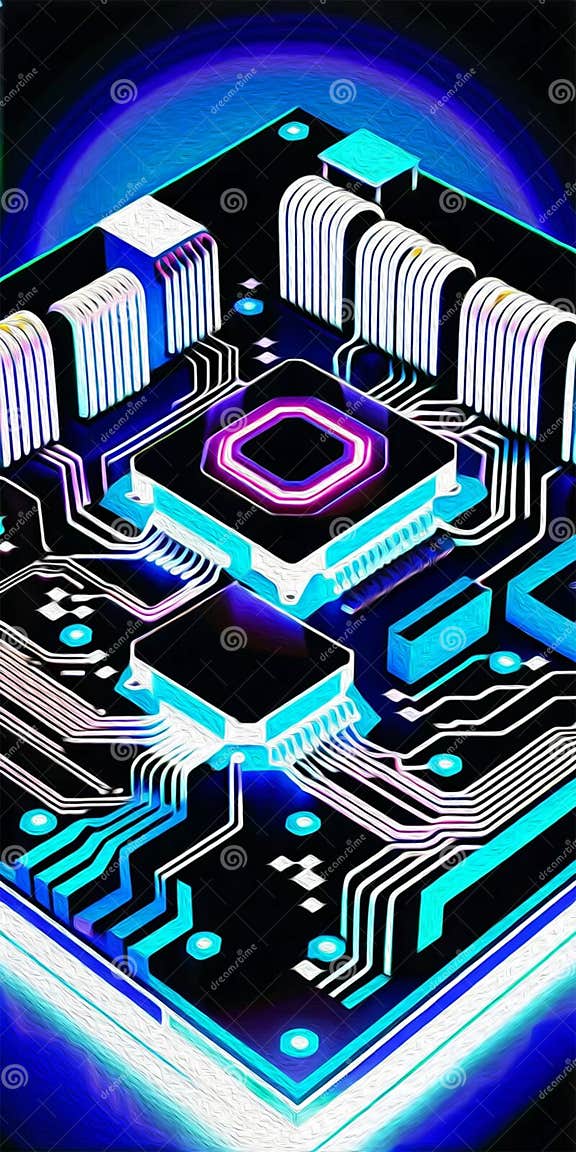 Abstract Computer Processor Pattern in Neon Colors. Oil Paint Stock ...