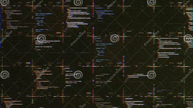 Abstract Computer Script Source Code With Glitch Effect Animation Screen Of Web Developing