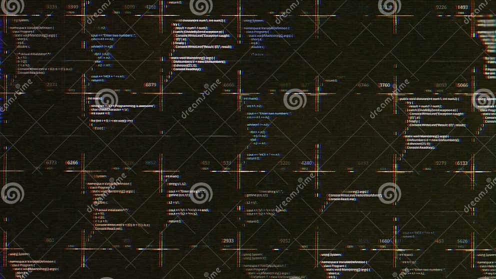 Abstract Computer Script Source Code With Glitch Effect Animation Screen Of Web Developing