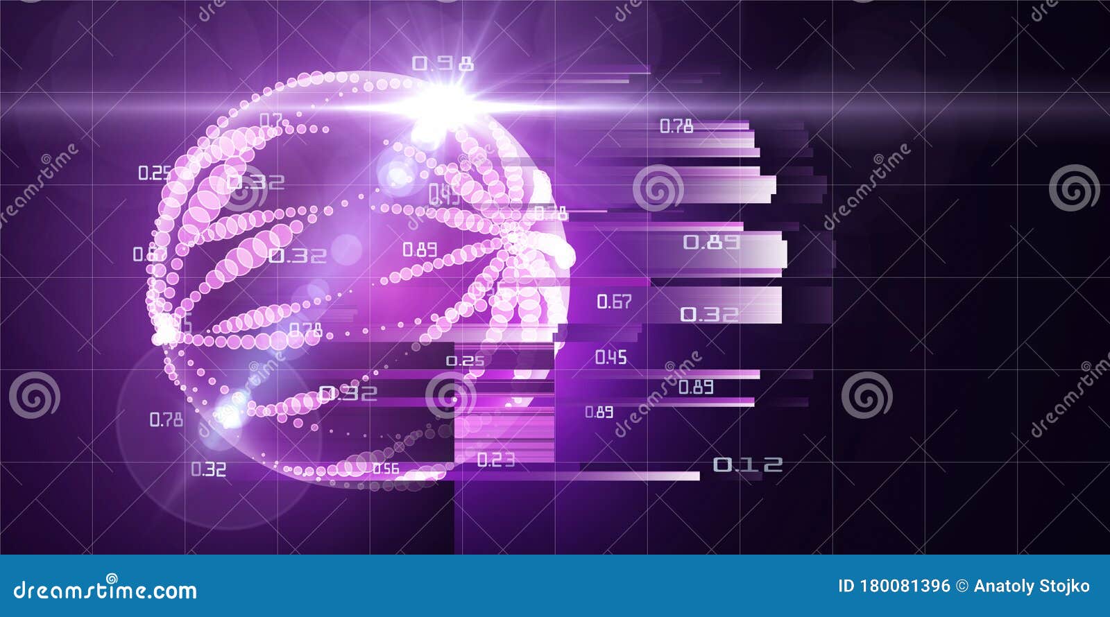 Abstract Concept of Analysis Spherical Array Data. Glowing Sphere with ...