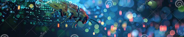 An Abstract Concept of a Bug Dissolving into Pixels Representing the ...