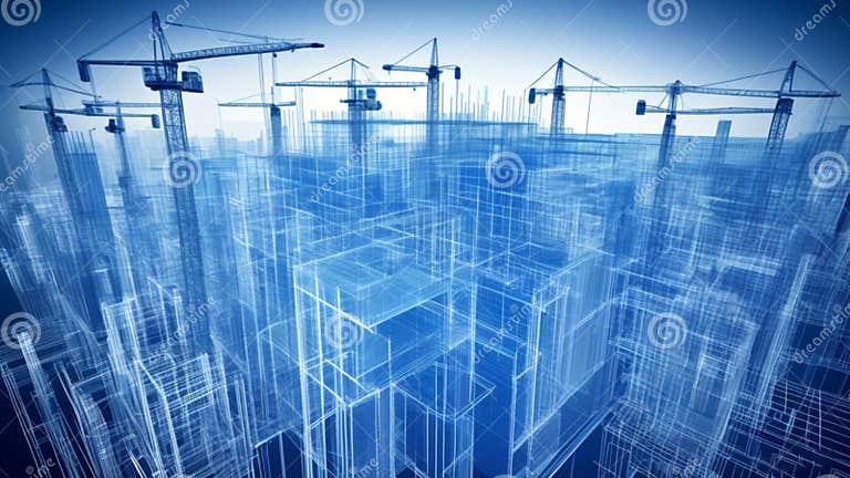Abstract Concept Construction Site Blueprint. Showcasing Architectural ...