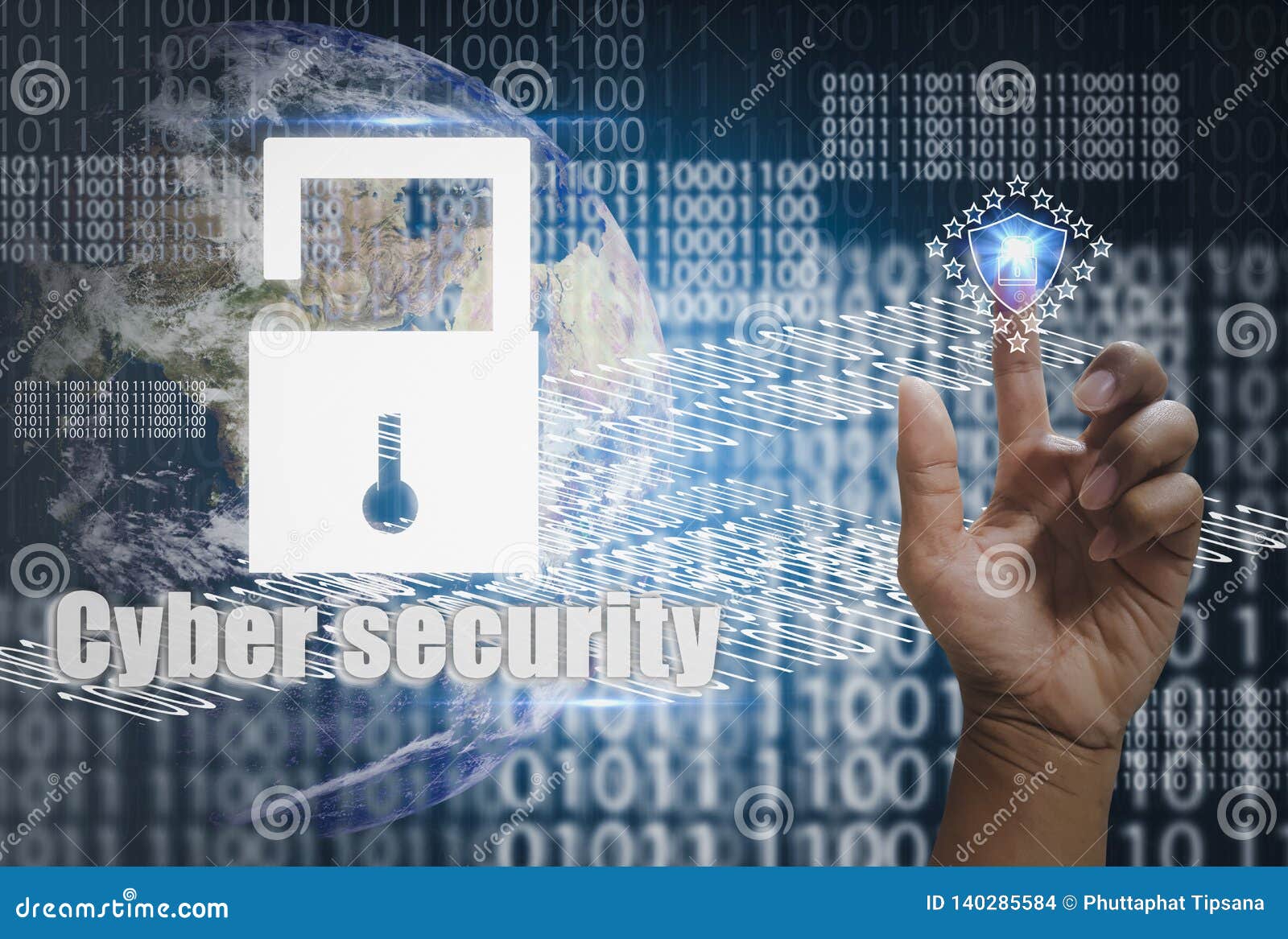 Abstract Concept Cyber Security, Finger Touch Security Shield Icon, for ...