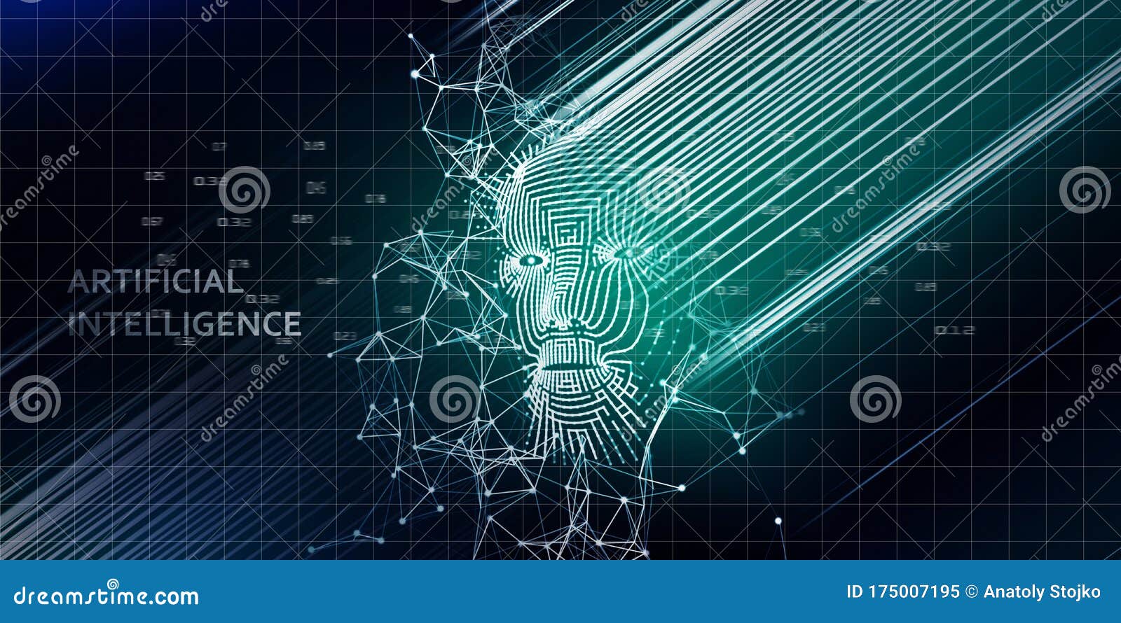 Abstract Concept with 3d Grid Face. AI. Artificial Intelligence ...