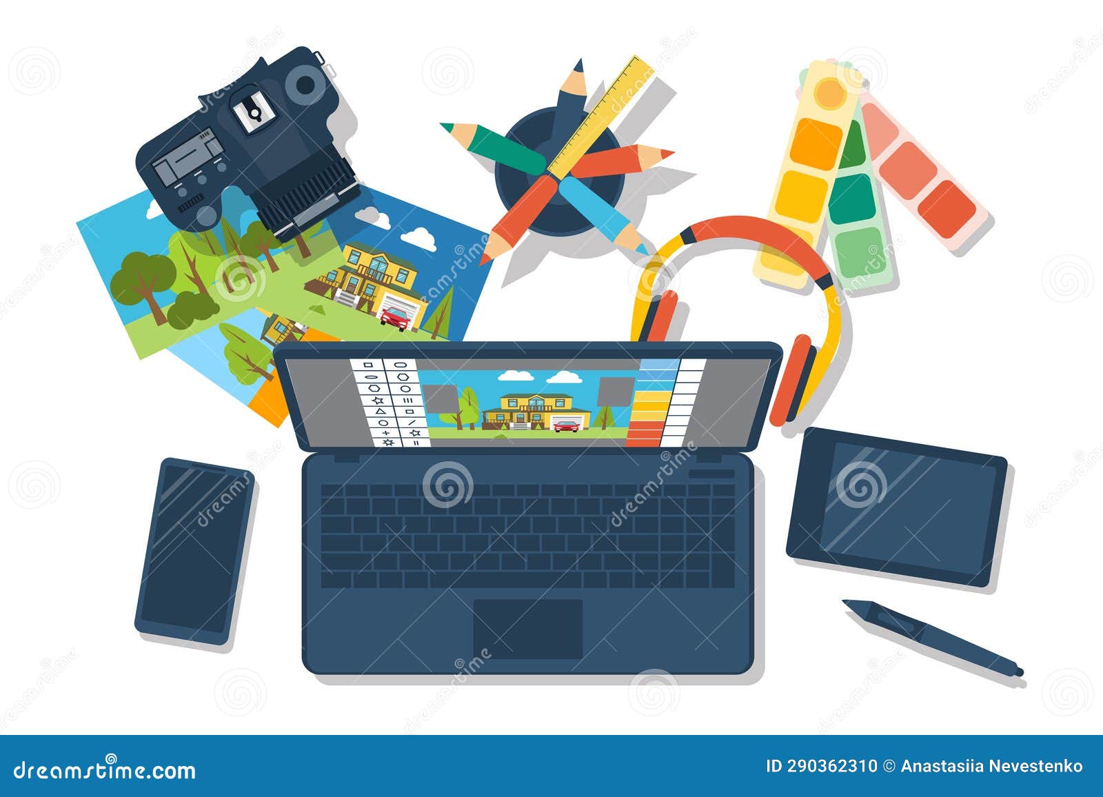 Abstract Concept of Development of Graphic Design. Flat Design Style ...