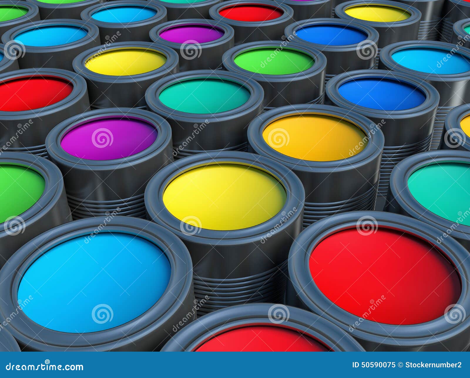 Abstract Concept. Group of Tin Metal Cans with Color Paint Dye Stock ...