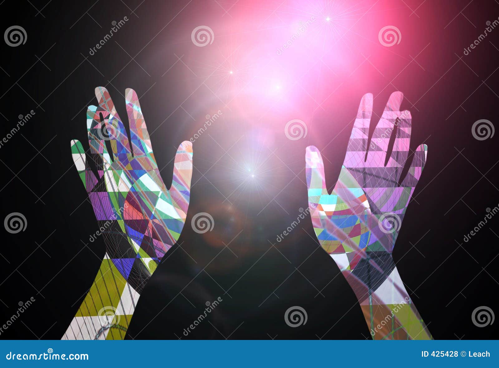 Abstract Concept - Hands Reaching Towards the Stars Stock Illustration ...