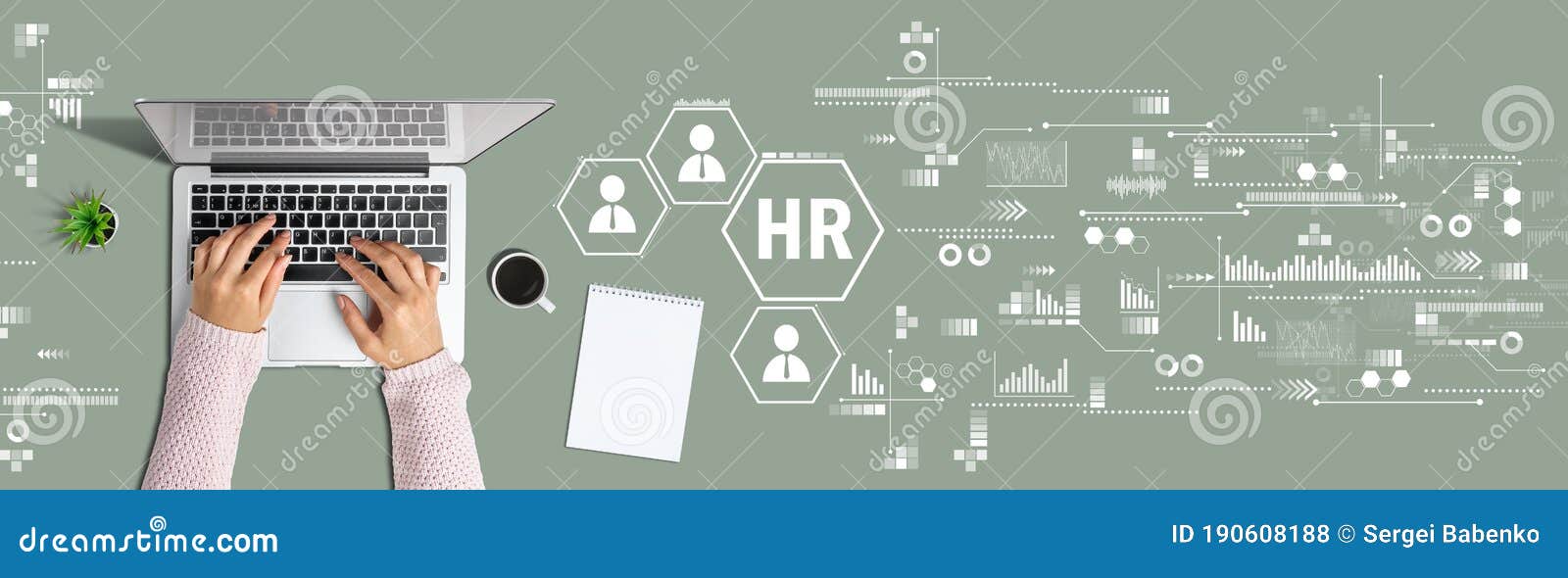 Abstract Concept HR. Hands with Keyboard on Grey Background with ...