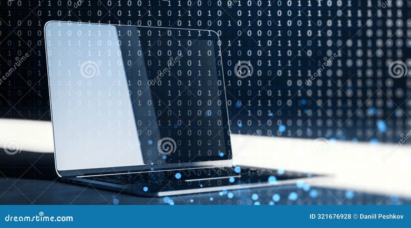 An Abstract Concept of a Laptop with a Double Exposure of Binary Code ...