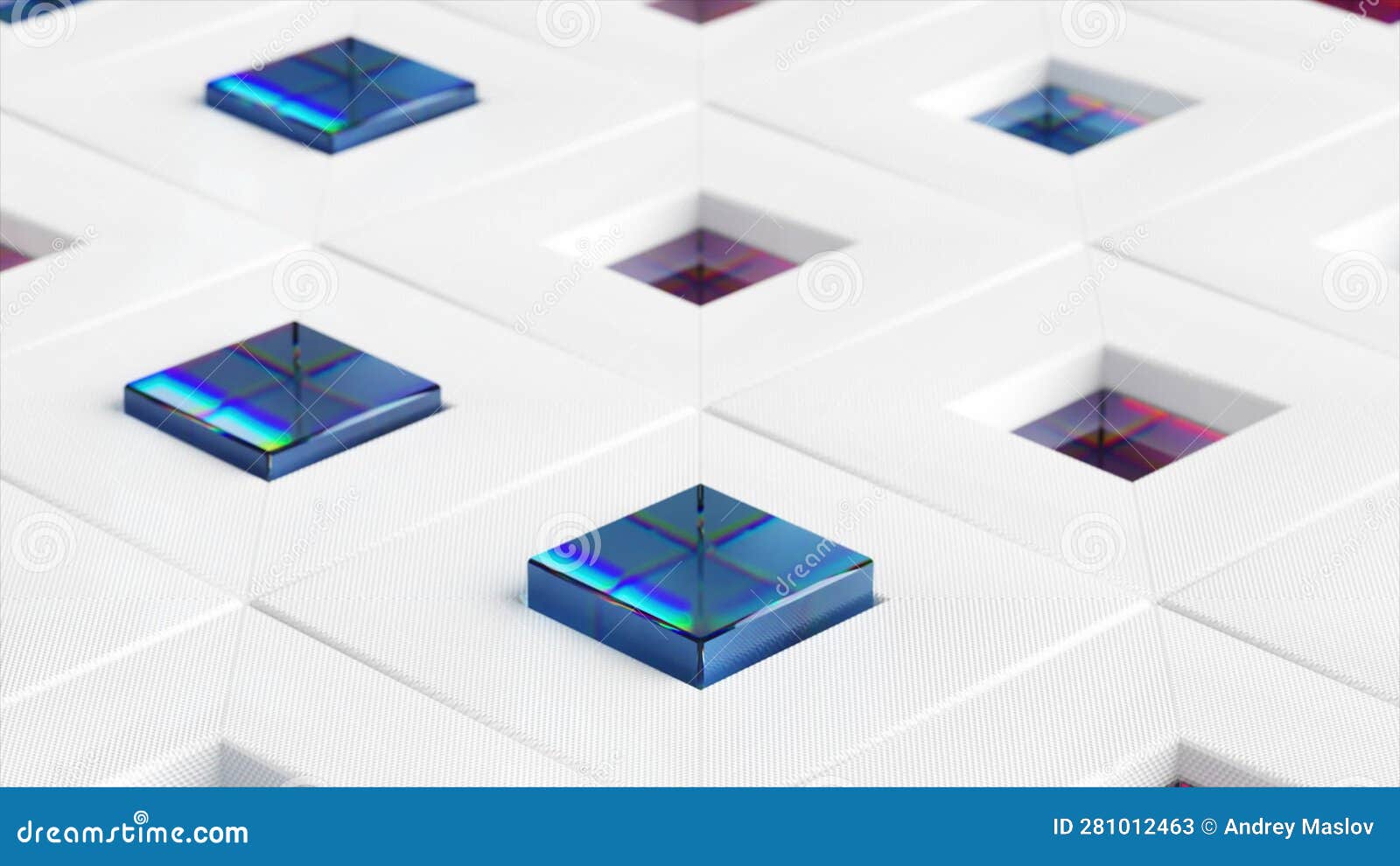 Abstract Concept. Multi-colored Cubes Emerge from Square Cells on a ...
