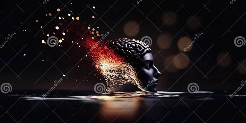Abstract Concept of Neural Innovation and Creative Mind Dynamics in Dark Atmosphere Stock Photo ...