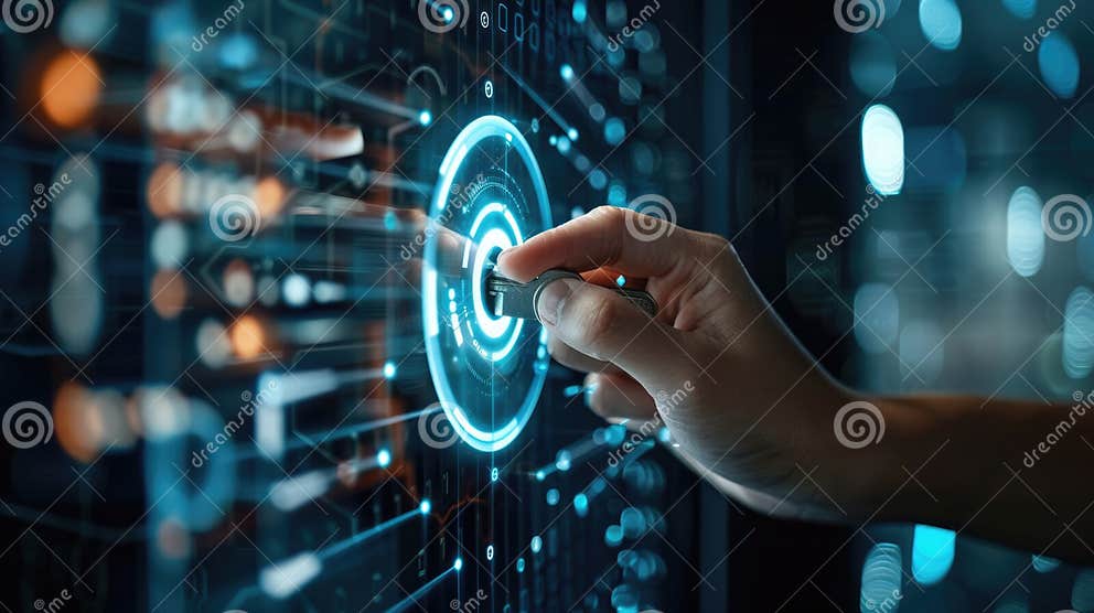 Abstract Concept of Security with a Close-up of a Hand Inserting a ...