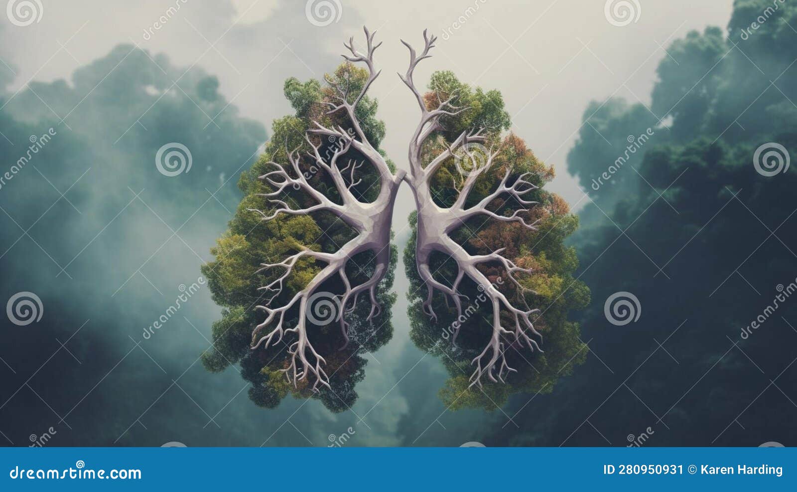 Abstract Conceptual Illustration of Lungs with Tree Branchs Stock ...