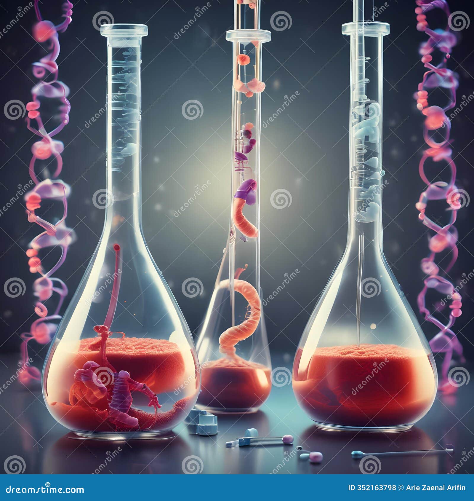 Abstract Conceptual Image Depicting Laboratory Flasks with Colorful ...