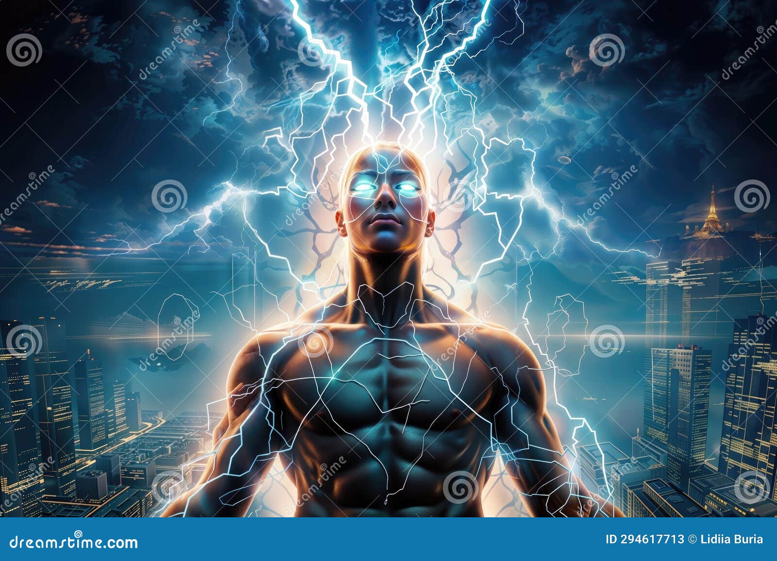 Conceptual Image of Human Mind with Lightning. 3d Rendering, Generative ...