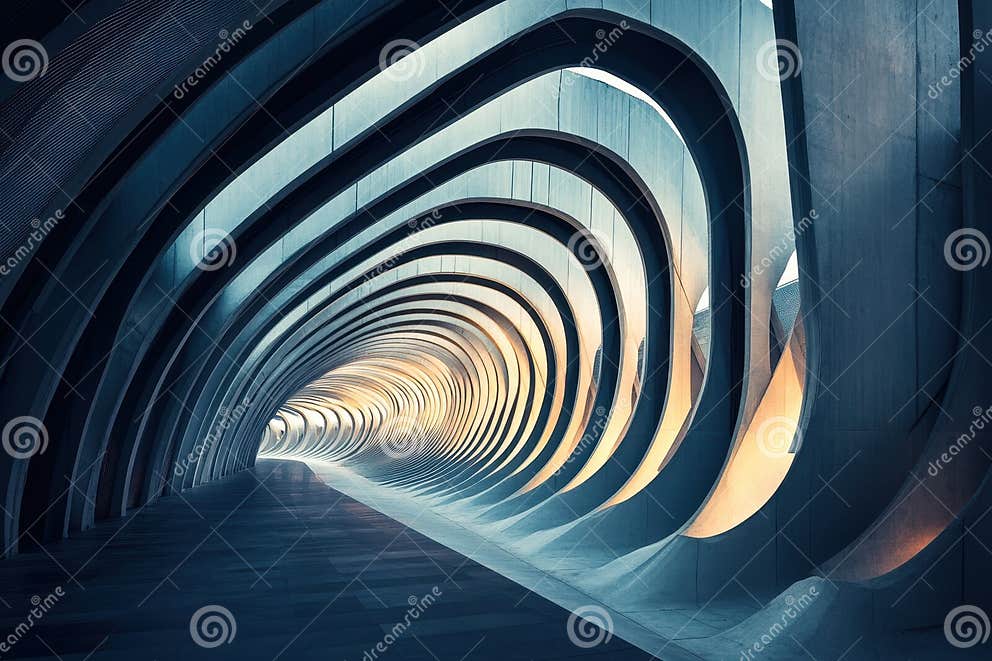 Abstract Concrete Arched Structure with a Pathway Stock Illustration ...