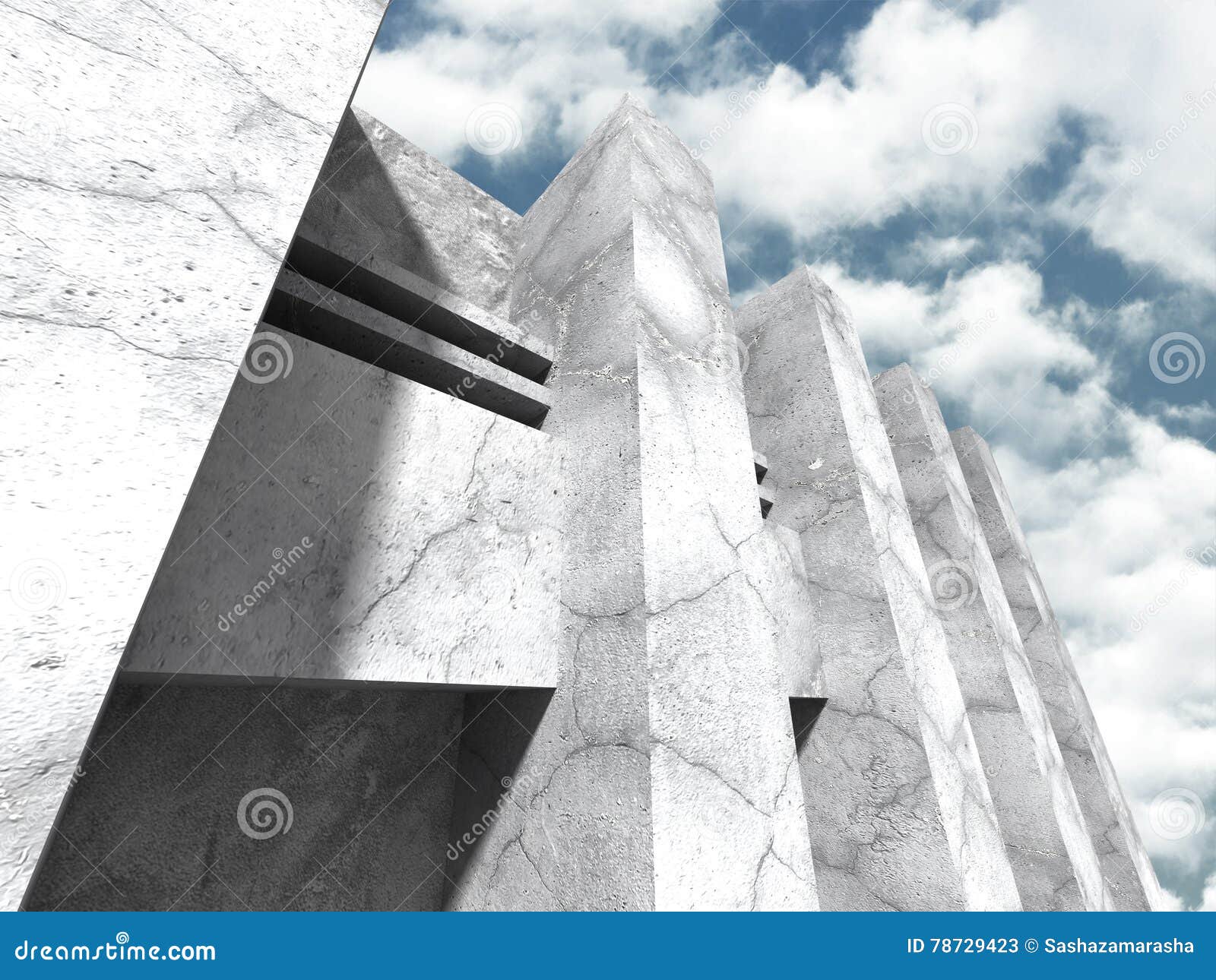 Abstract Concrete Architecture on Cloud Sky Background Stock ...