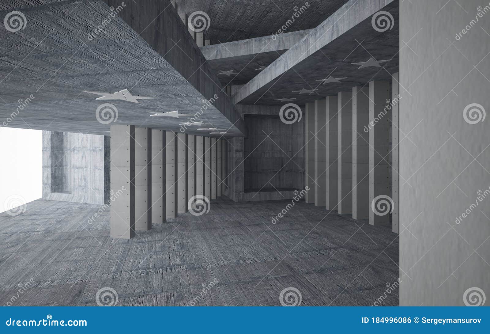 Abstract Concrete Interior with Future Columns and Decor in the Form of ...