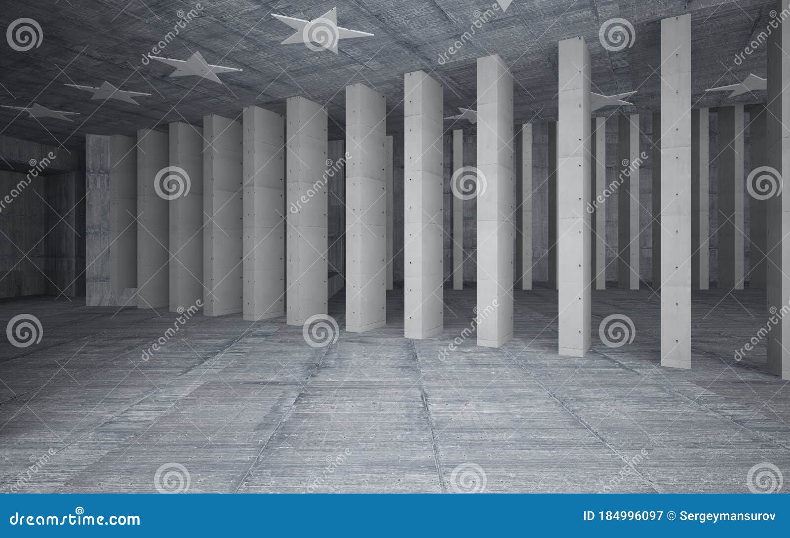 Abstract Concrete Interior with Future Columns and Decor in the Form of ...
