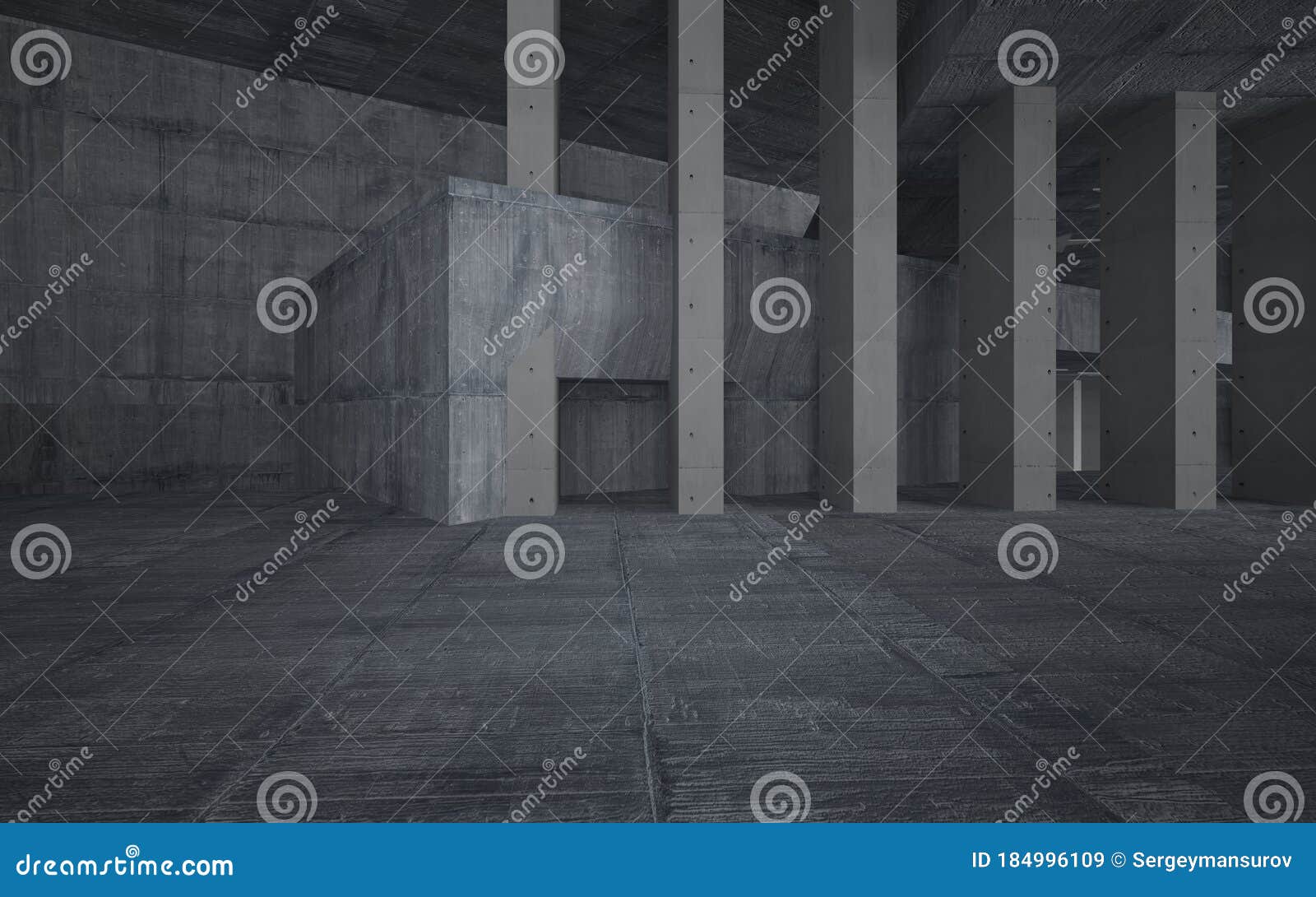 Abstract Concrete Interior with Future Columns and Decor in the Form of ...