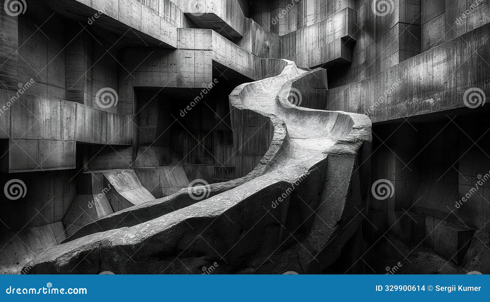 Abstract Concrete Structure with Winding Pathway in Dim Lighting ...