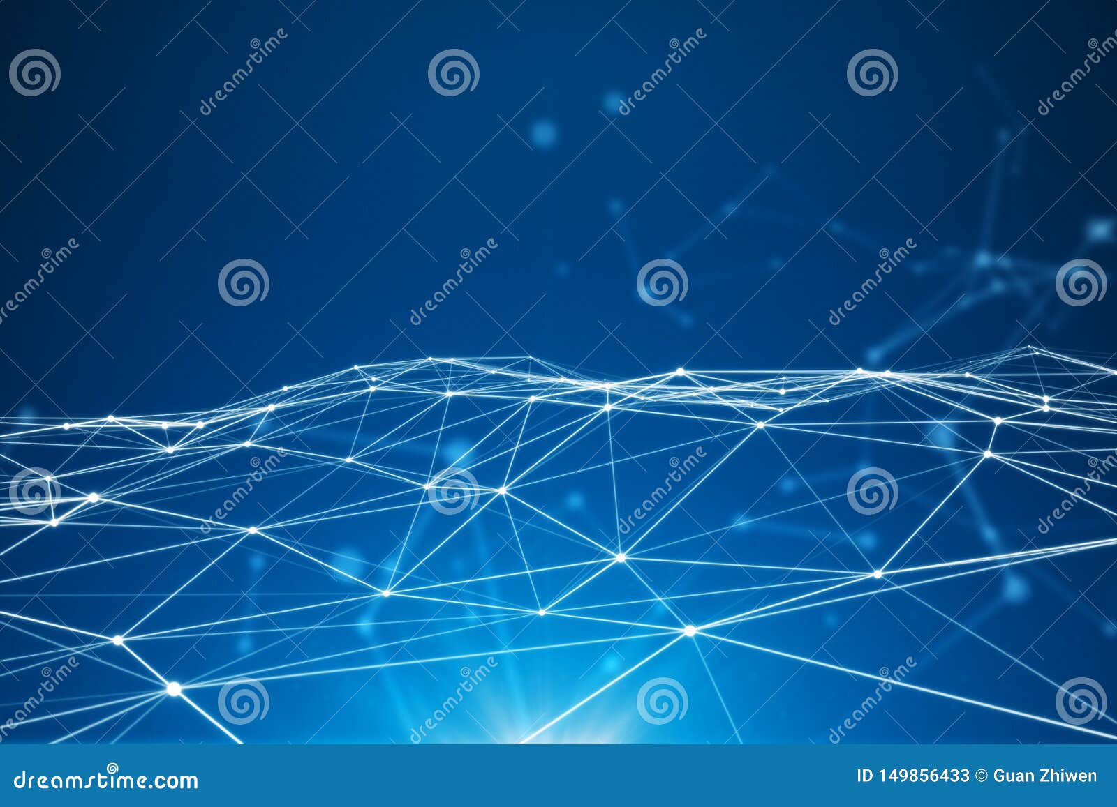 Abstract Connected Dots on Bright Blue Background Stock Illustration ...