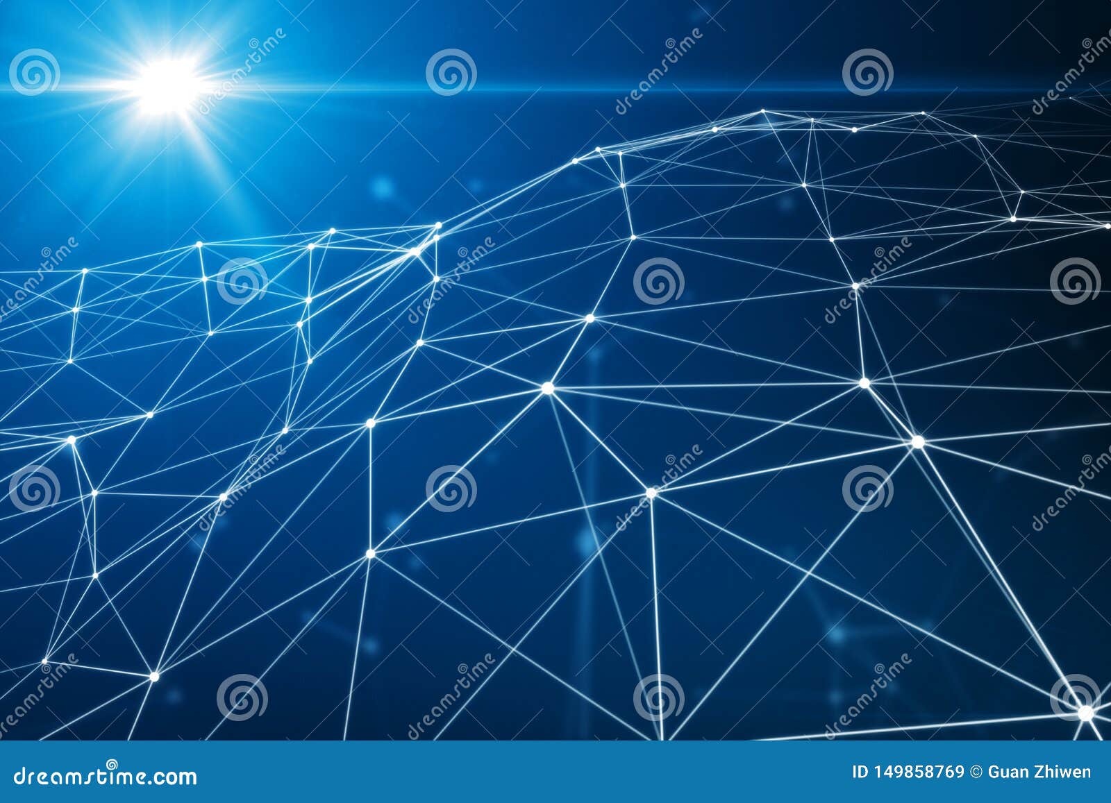 Abstract Connected Dots on Bright Blue Background Stock Illustration ...