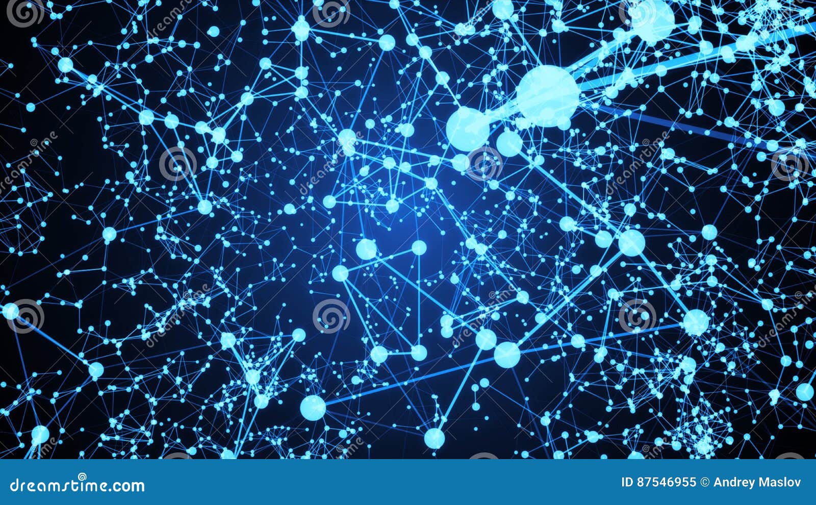 Abstract Connected Dots on Bright Blue Background. Technology Concept ...
