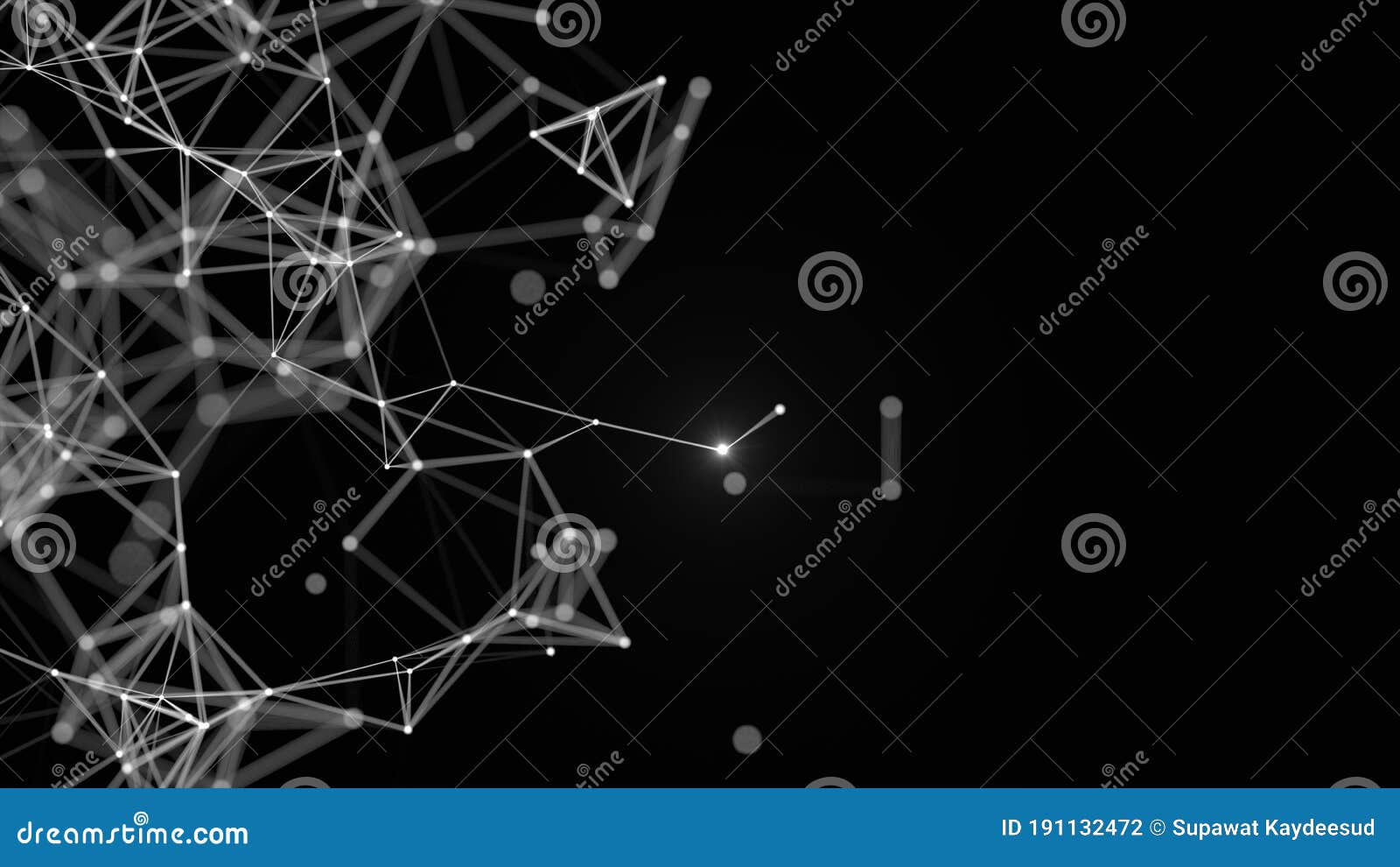 Abstract Connected Dots and Lines on Black Background. Technology ...