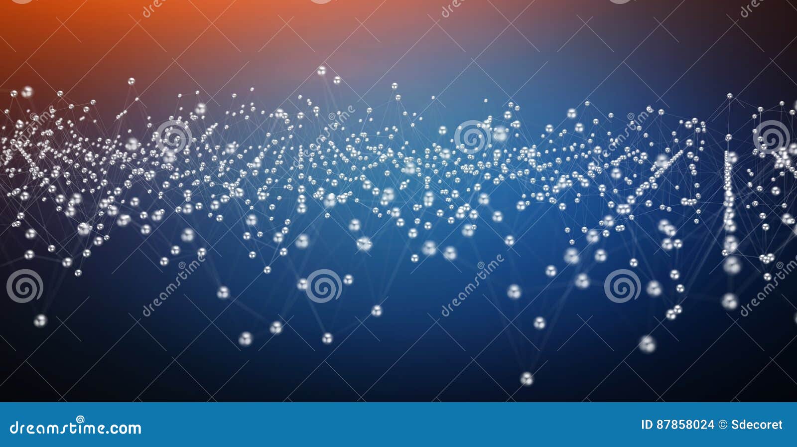 Abstract Connection Wave with Dots and Lines 3D Rendering Stock ...