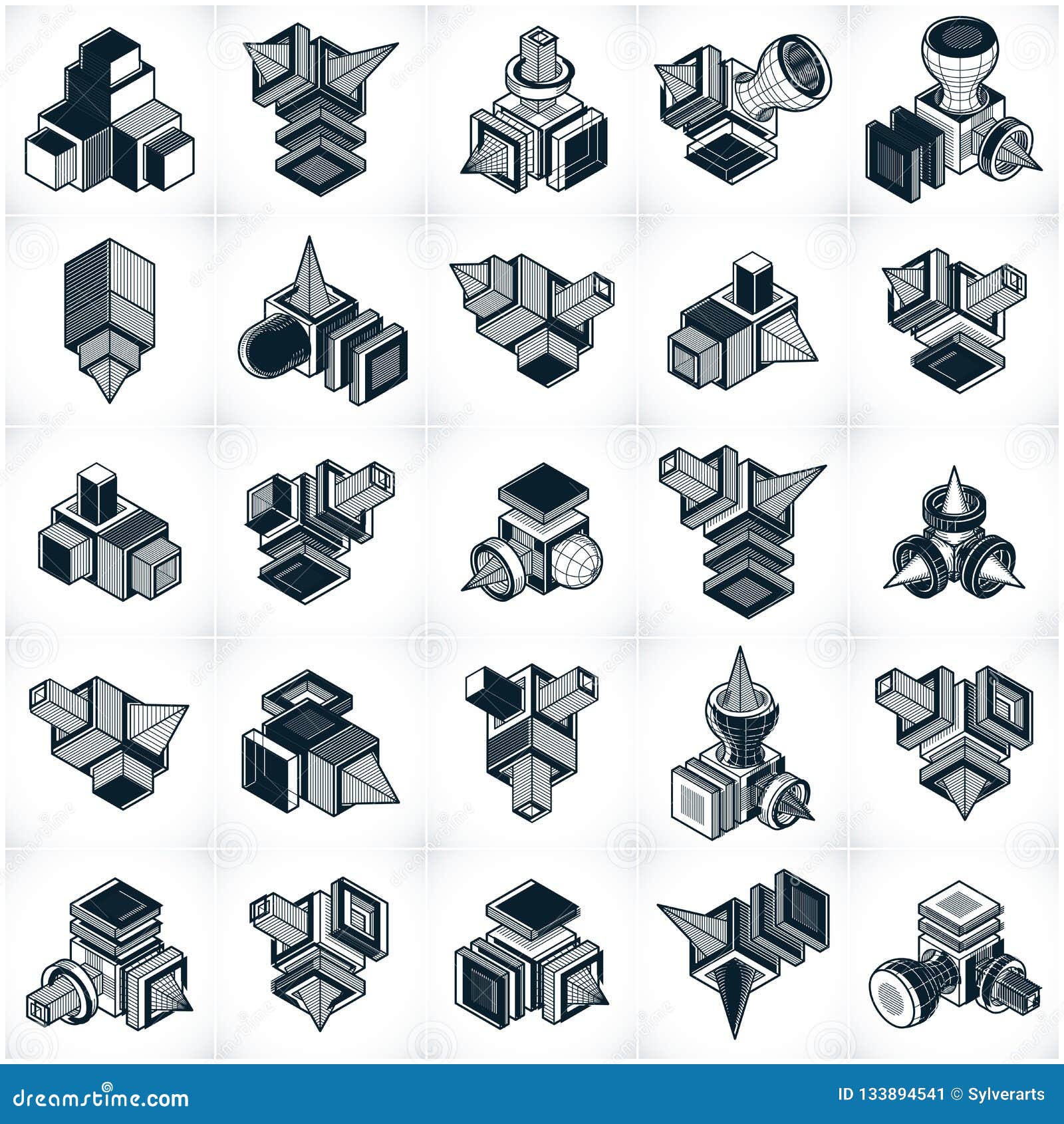 Abstract Construction Isometric Designs Collection, Vector Set Stock ...