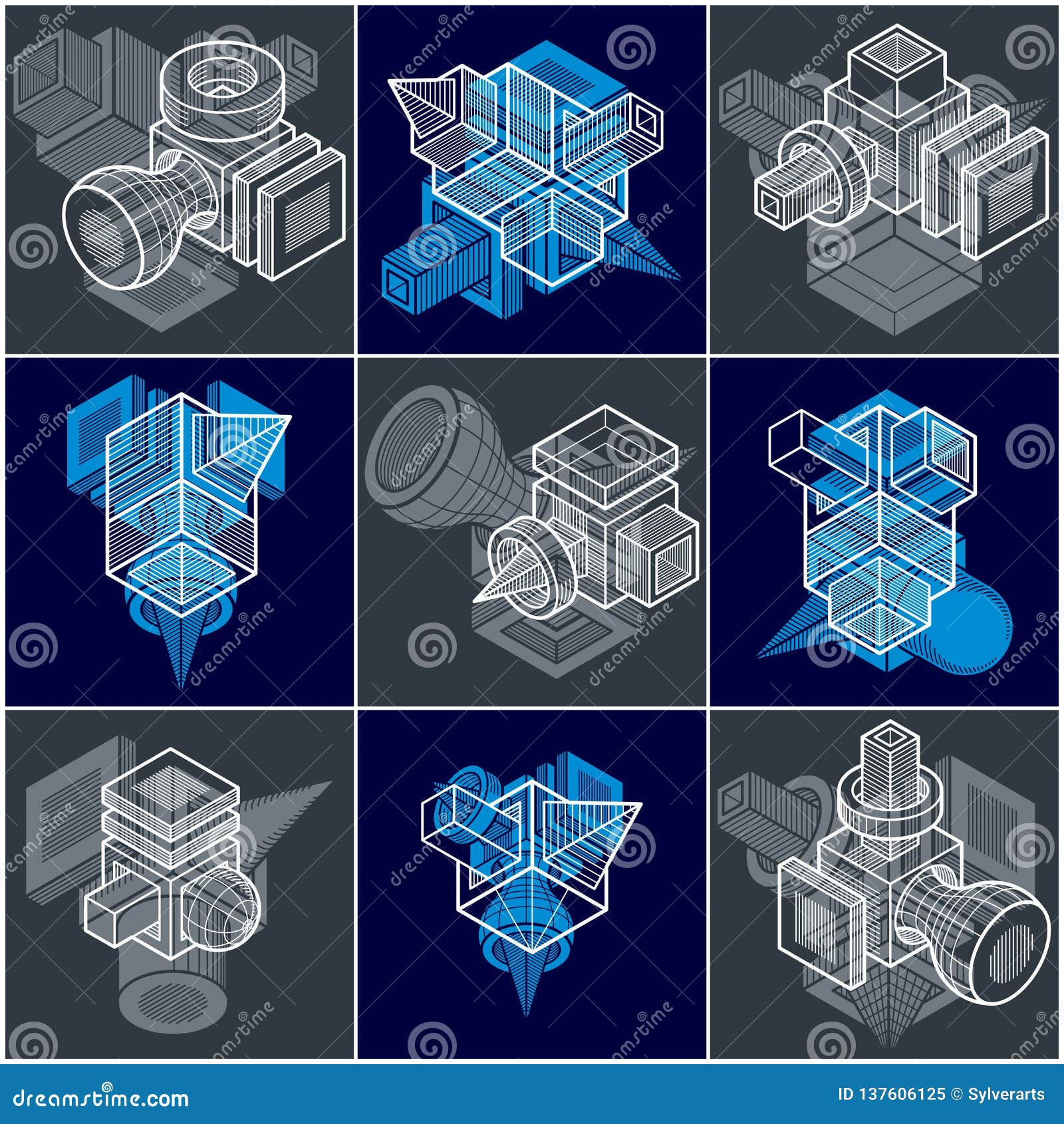 Abstract Construction Isometric Designs Collection, Vector Set Stock ...
