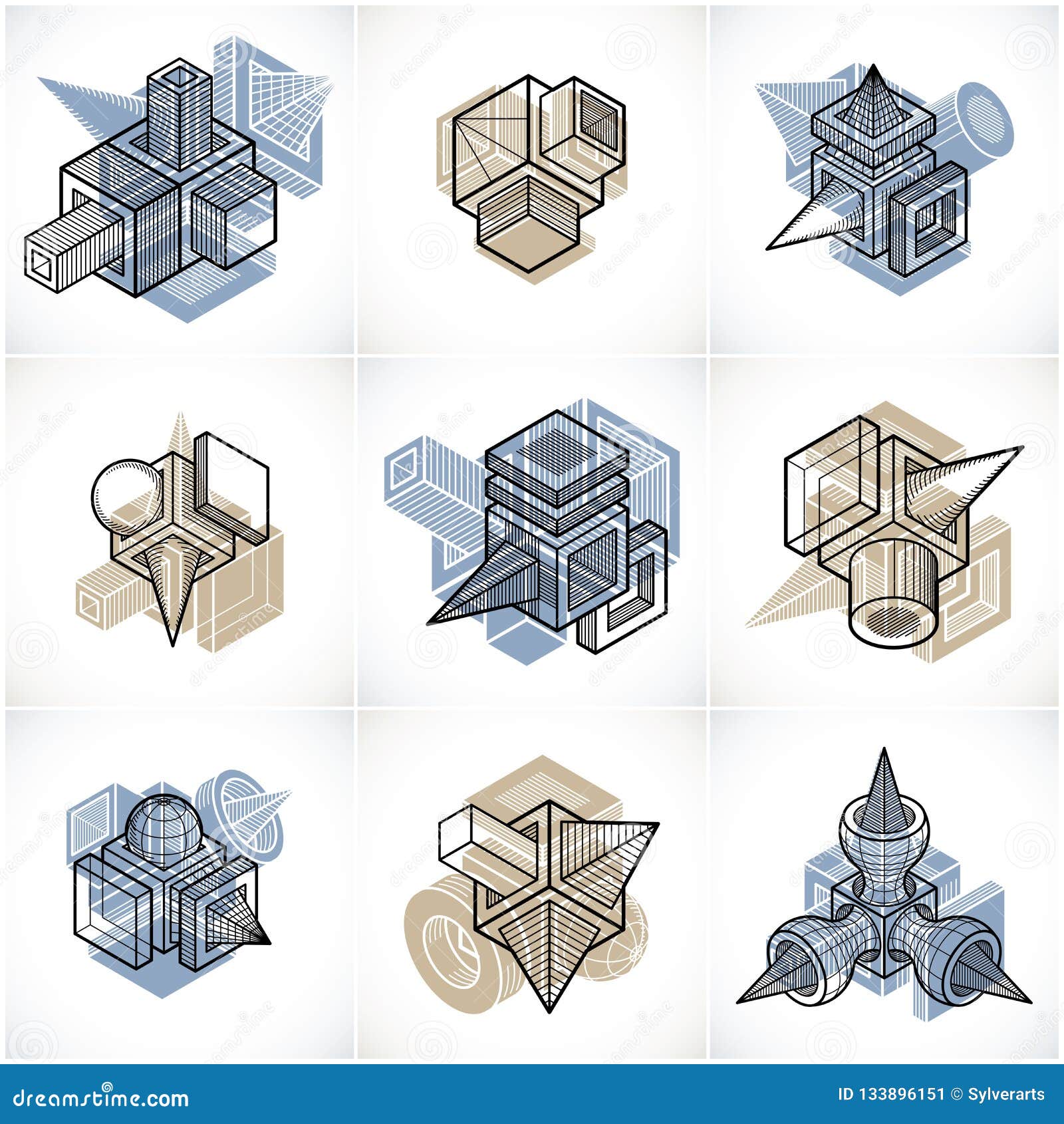 Abstract Construction Isometric Designs Collection, Vector Set Stock ...