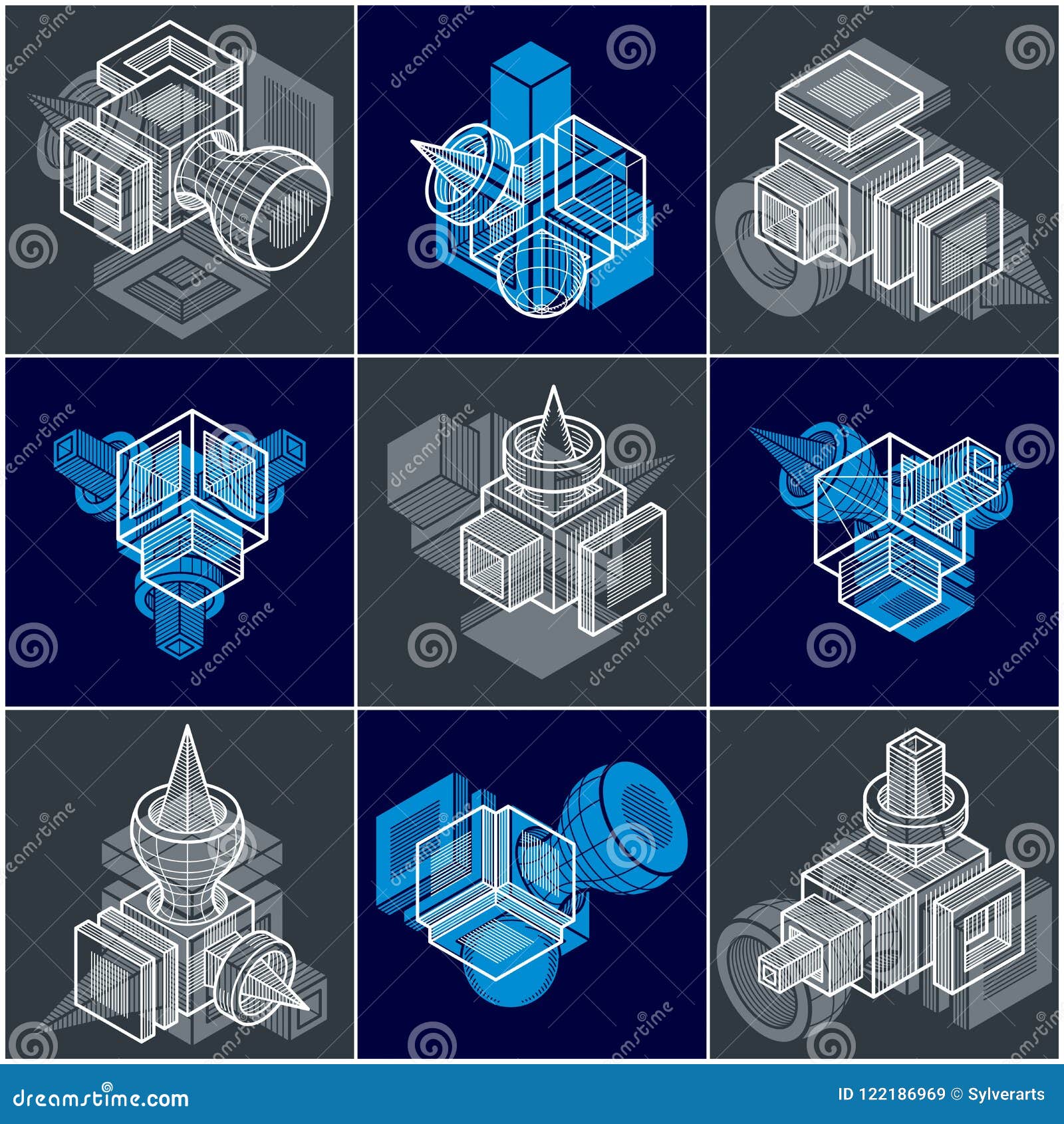 Abstract Construction Isometric Designs Collection, Vector Set. Stock ...