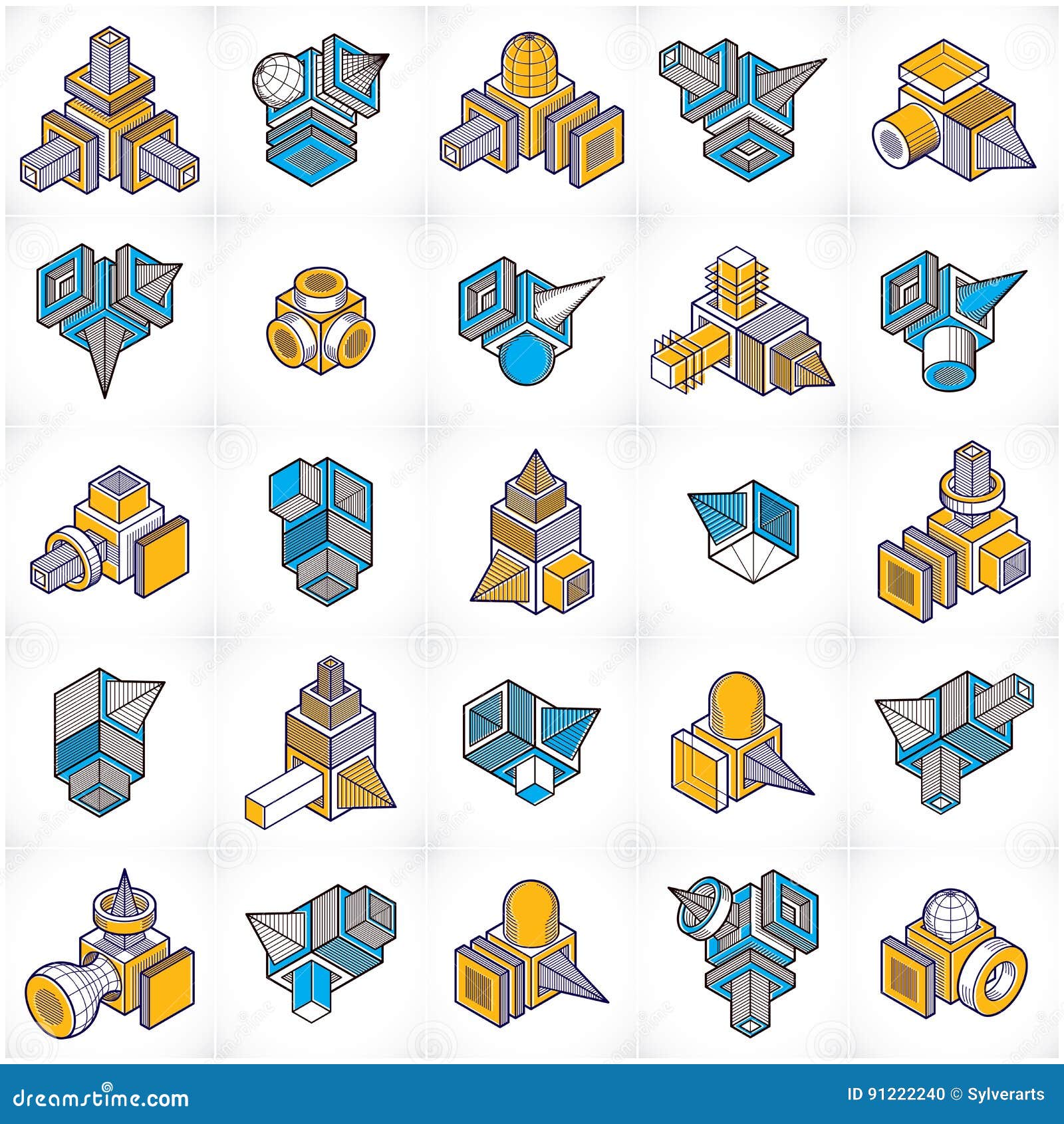 Abstract Construction Isometric Designs, Set. Stock Illustration ...