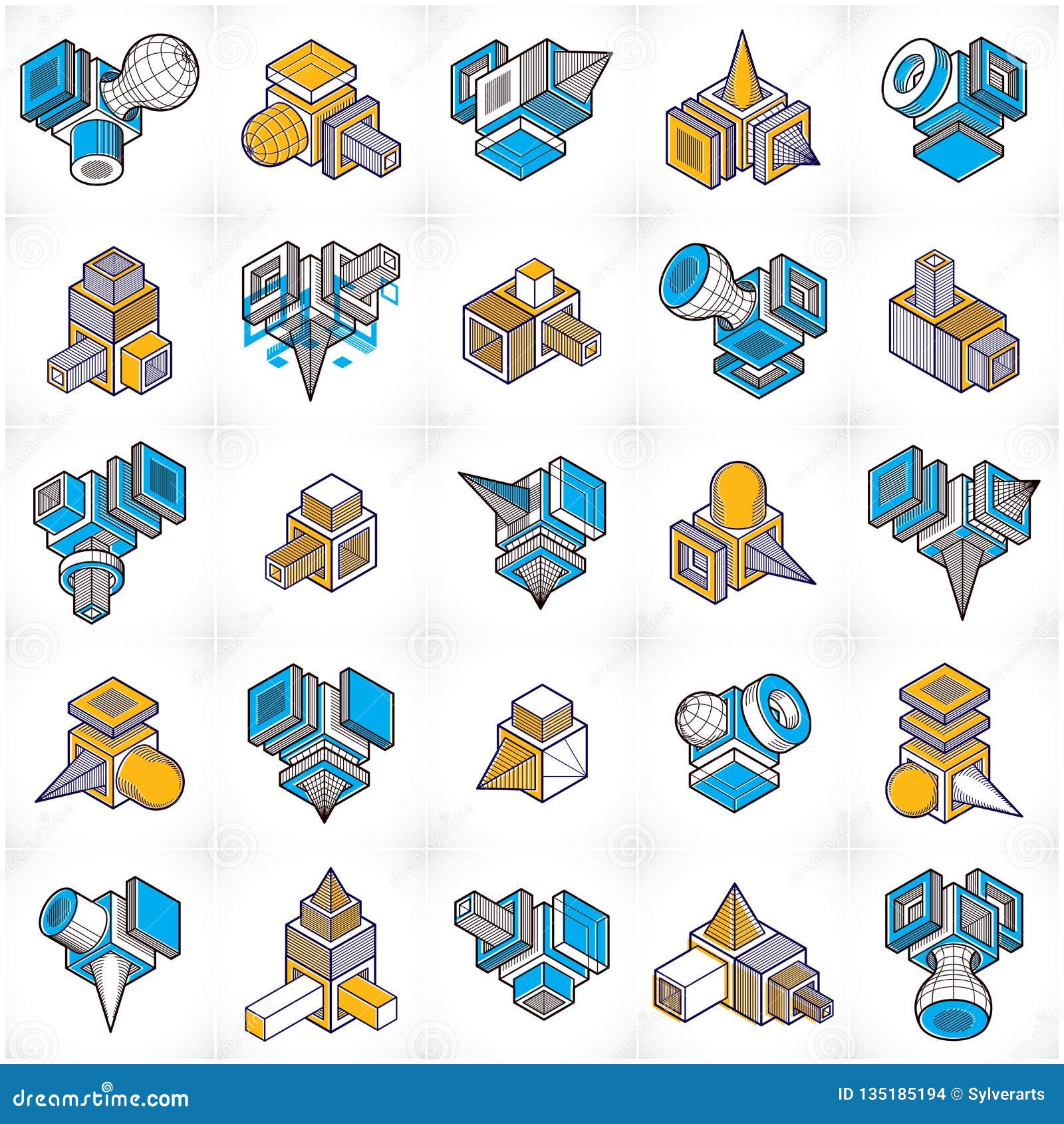 Abstract Constructions Vector Set, Dimensional Designs Collection Stock ...