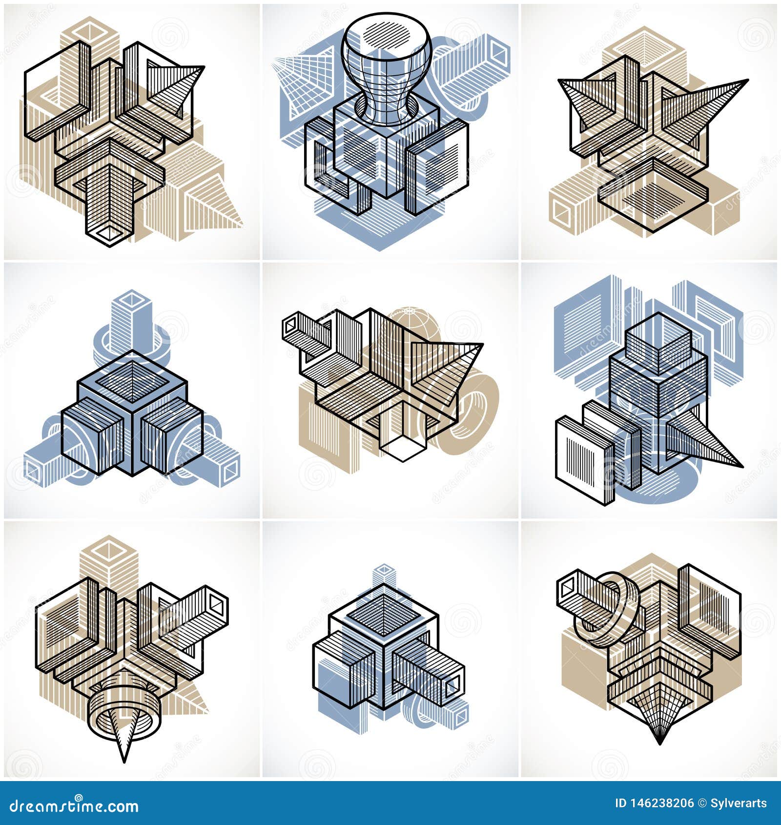 Abstract Constructions Vector Set, Dimensional Designs Stock Vector ...