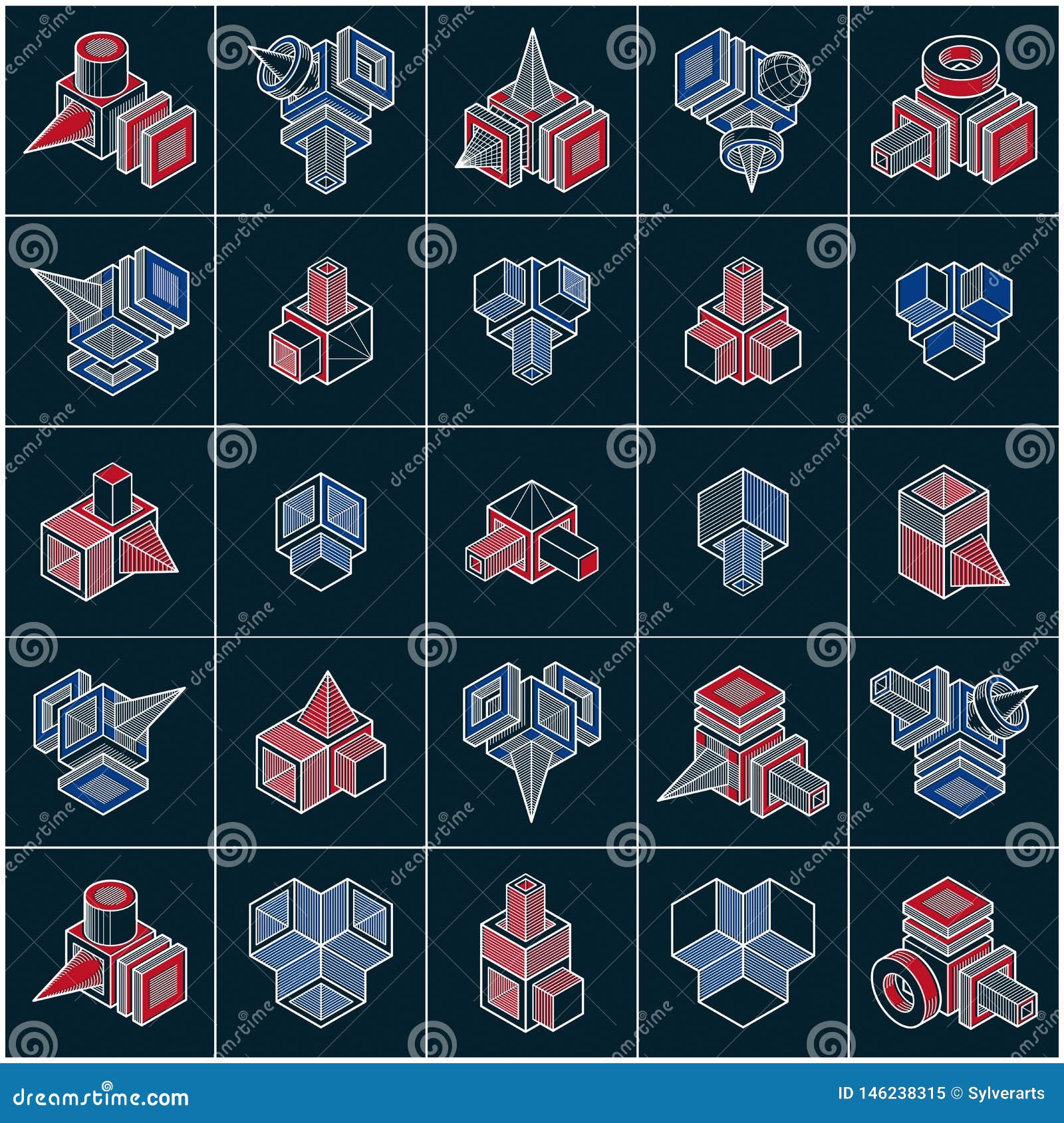 Abstract Constructions Vector Set, Dimensional Designs Stock Vector ...