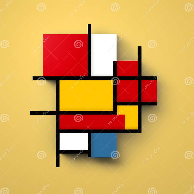 Geometric Balance: Red, Yellow, and Blue Art on Yellow Background Stock ...
