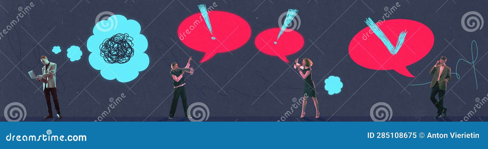 Abstract Contemporary Collage of Team. Two Different Groups Working ...