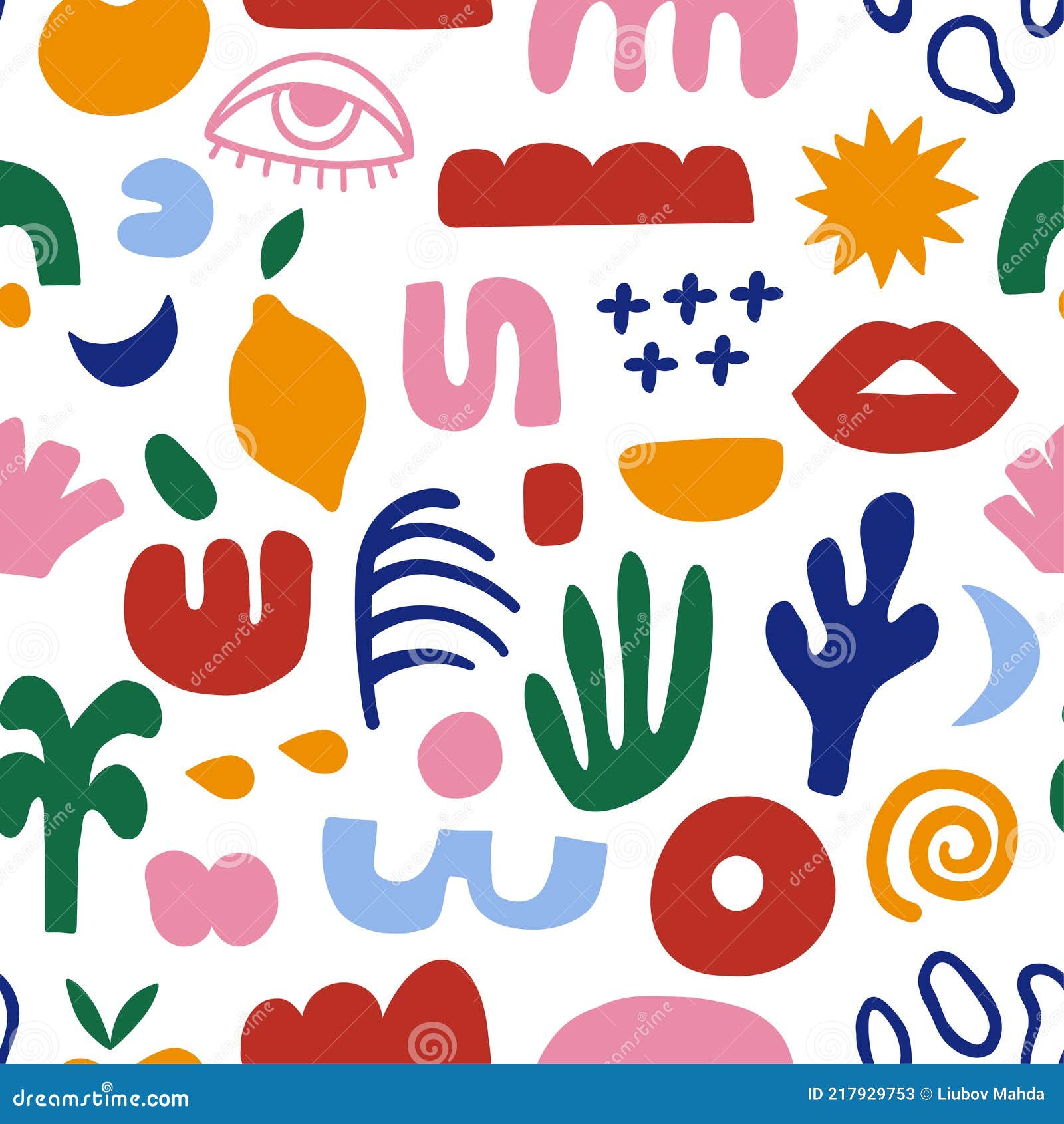 Abstract Contemporary Elements Seamless Pattern. Cute Colored Cubism ...