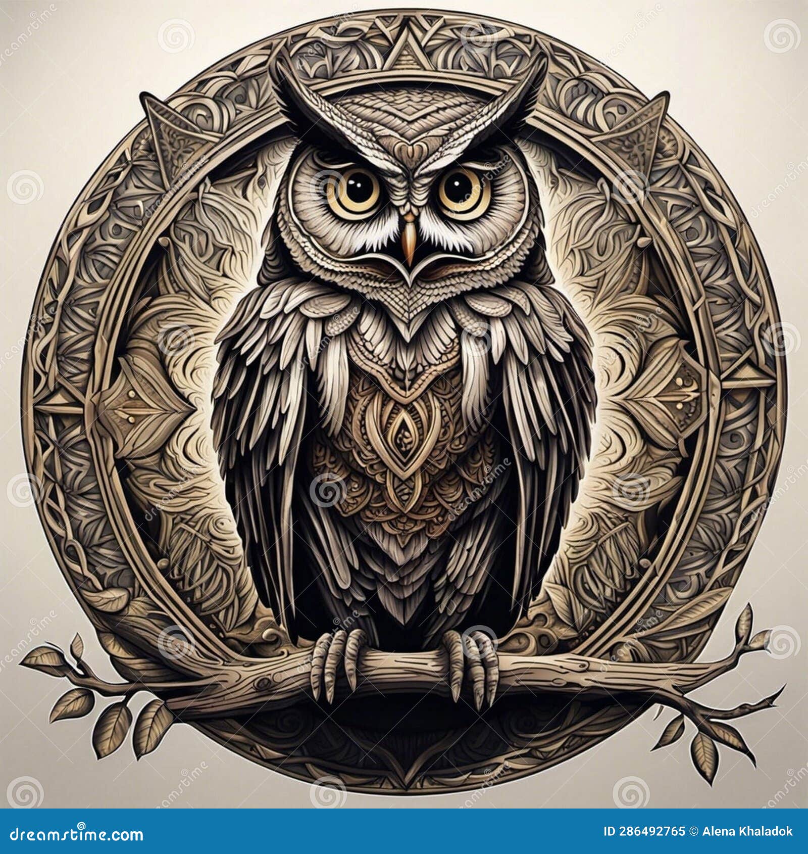 Owl, Mystical Style, Symbol of Knowledge Stock Illustration ...