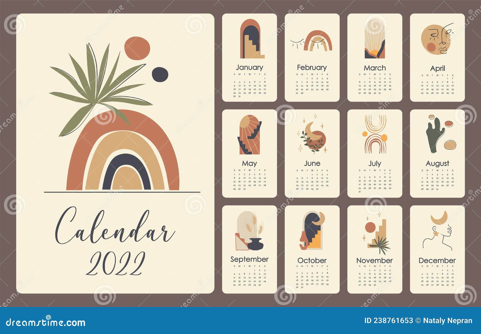 Abstract Contemporary Modern Calendar 2022. Cute Printable Creative ...