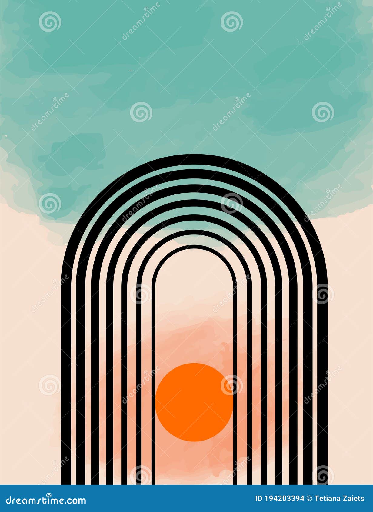 Abstract Contemporary Vector Background with Rainbow, Sun, Clouds. Sky ...