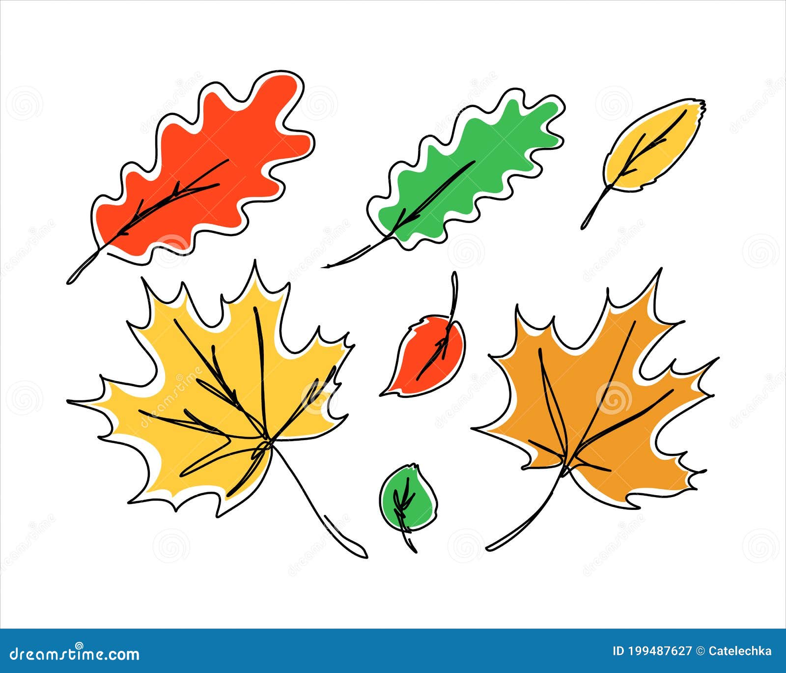 Abstract Continuous Leaves in a Line Style with an Editable Stroke ...