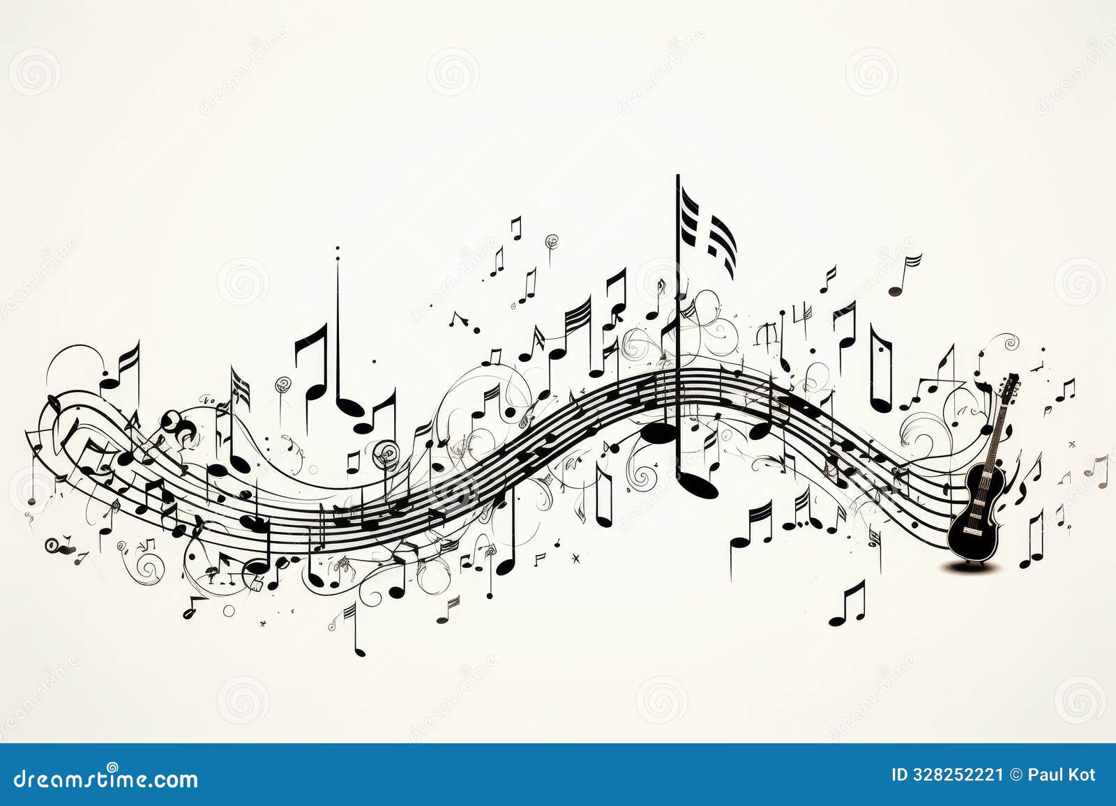 Abstract Continuous Line Art Vector Sketch of Music Notes for a ...
