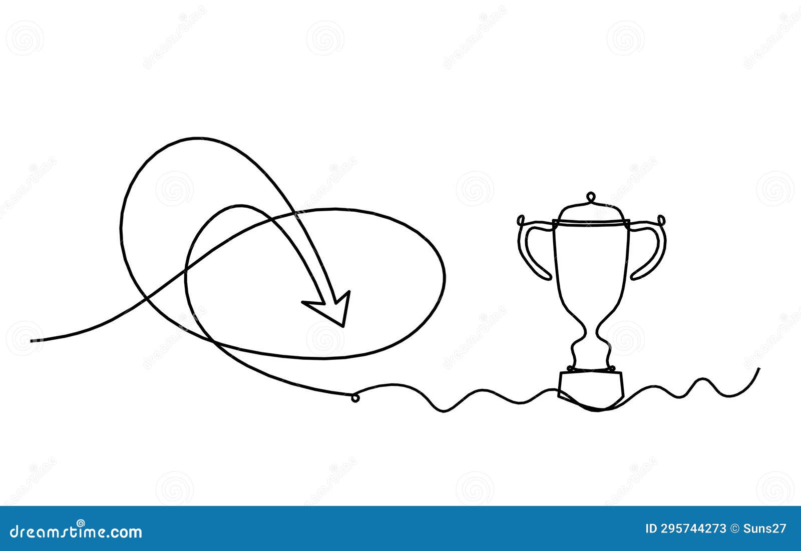 Abstract Continuous Lines Arrows with Trophy Drawing on White Stock ...